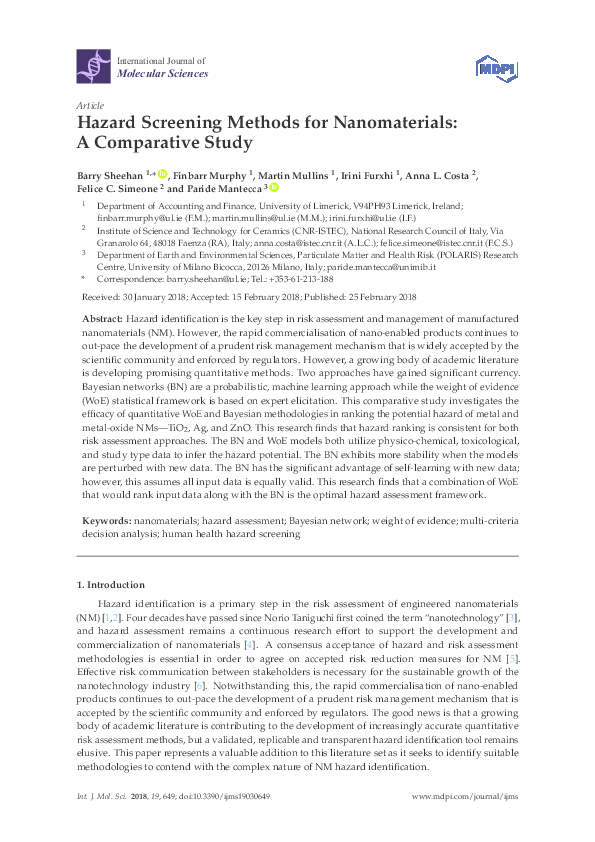 (PDF) Hazard Screening Methods for Nanomaterials: A Comparative Study