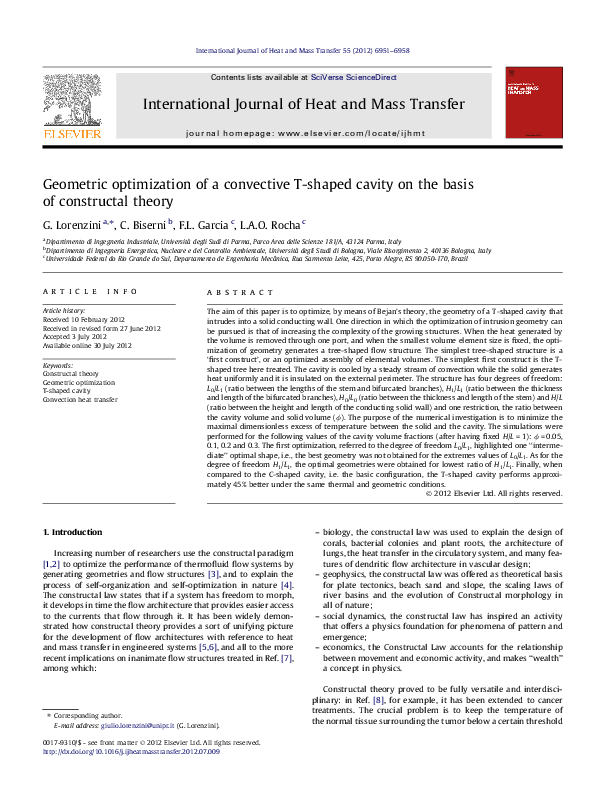(PDF) Geometric optimization of a convective T-shaped cavity on the basis of constructal theory