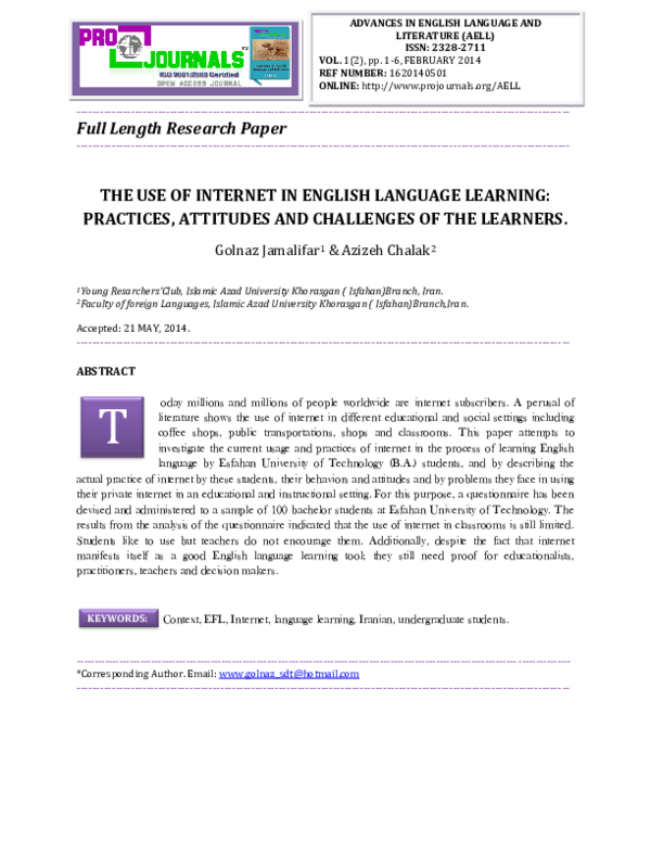 (PDF) The Use of Internet In English Language Learning Practices ...