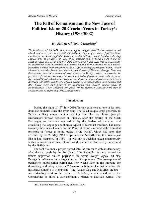 (PDF) The Fall of Kemalism and the New Face of Political Islam: 20 ...