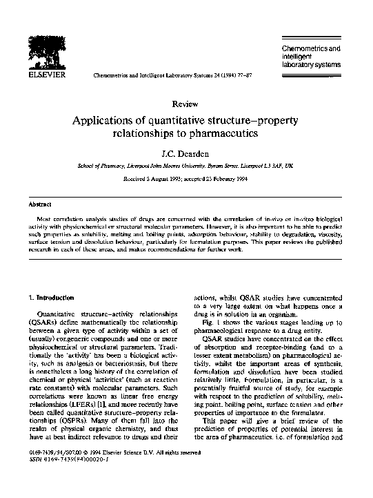 (PDF) Applications of quantitative structure—property relationships to ... (PDF) Applications of quantitative structure—property relationships to ...