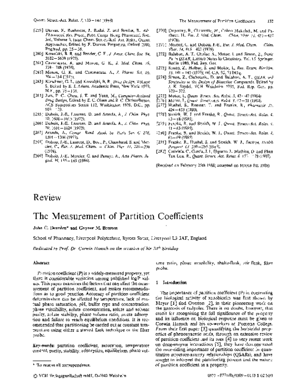 (PDF) The Measurement of Partition Coefficients
