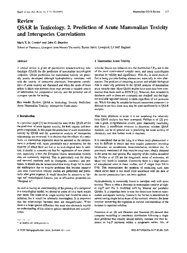 (PDF) QSAR in Toxicology. 2. Prediction of Acute Mammalian Toxicity and ...