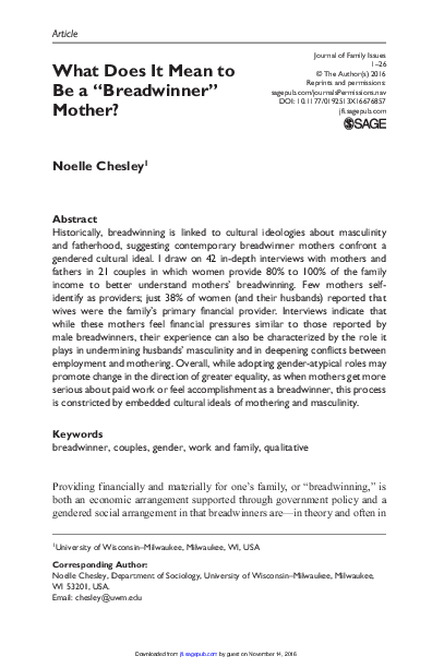 (PDF) What Does It Mean to Be a " Breadwinner " Mother