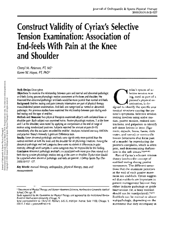 (PDF) Construct Validity of Cyriax's Selective Tension ~xaminahon: A ...