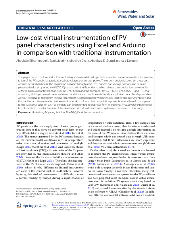 Pdf Low Cost Virtual Instrumentation Of Pv Panel Characteristics Using Excel And Arduino In