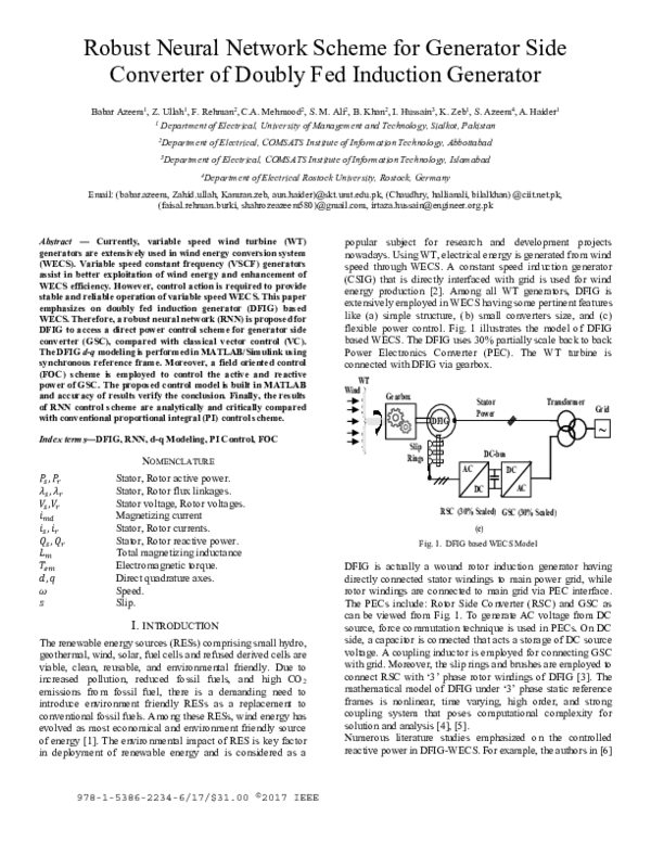 (PDF) Robust Neural Network Scheme for Generator Side Converter of Doubly Fed Induction Generator