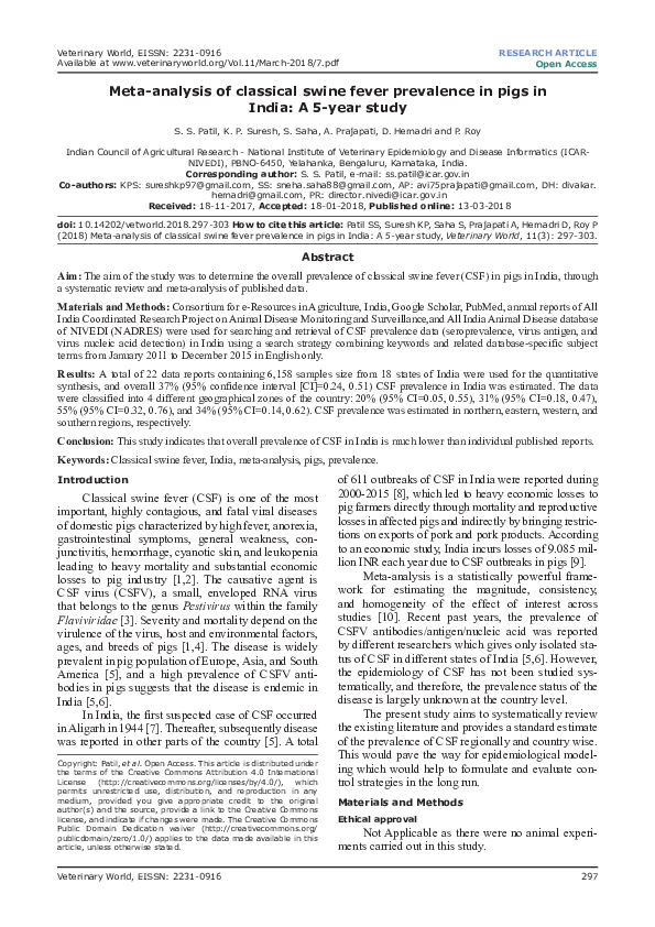 (PDF) CSF Prevalence in Indian Pigs: A Meta-Analysis