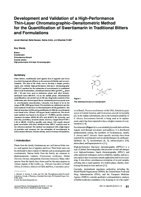 Pdf Development And Validation Of A High Performance Thin Layer Chromatographic Densitometric