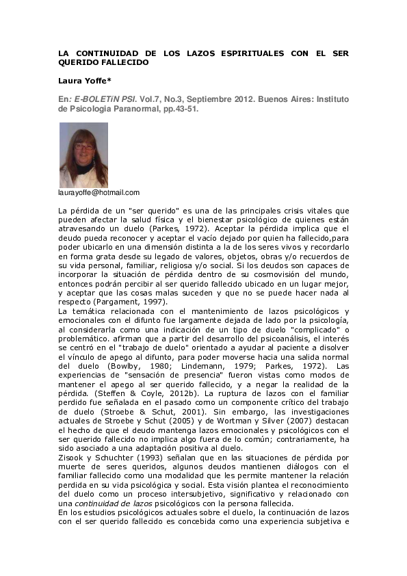 (PDF) La continuidad de los lazos espirituales con el ser querido fallecido