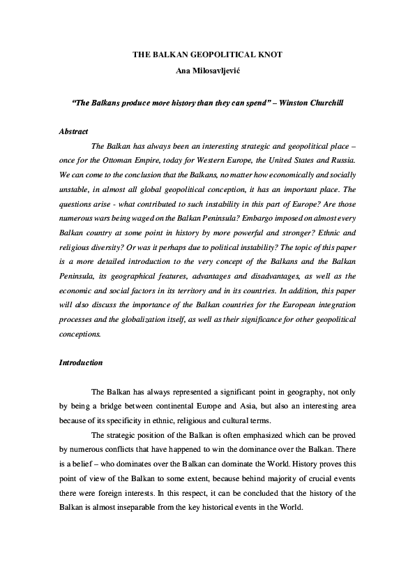Doc The Balkan Geopolitical Knot