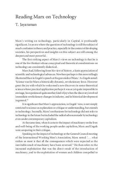 (PDF) Reading Marx on Technology