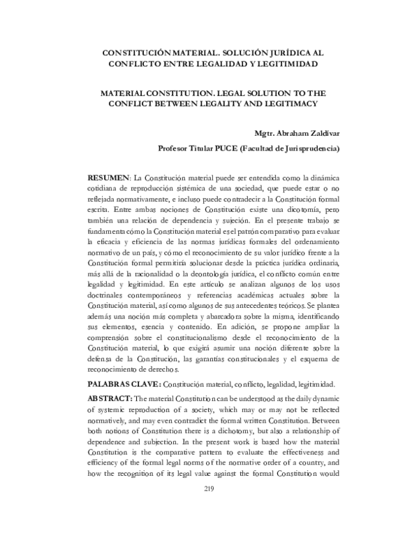 (PDF) CONSTITUCIÓN MATERIAL. SOLUCIÓN JURÍDICA AL CONFLICTO ENTRE ...