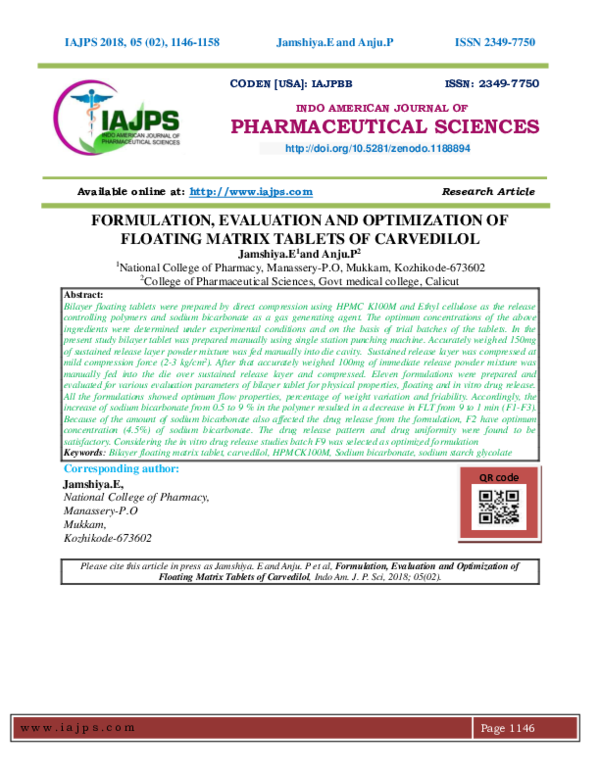 Pdf Formulation Evaluation And Optimization Of Floating Matrix