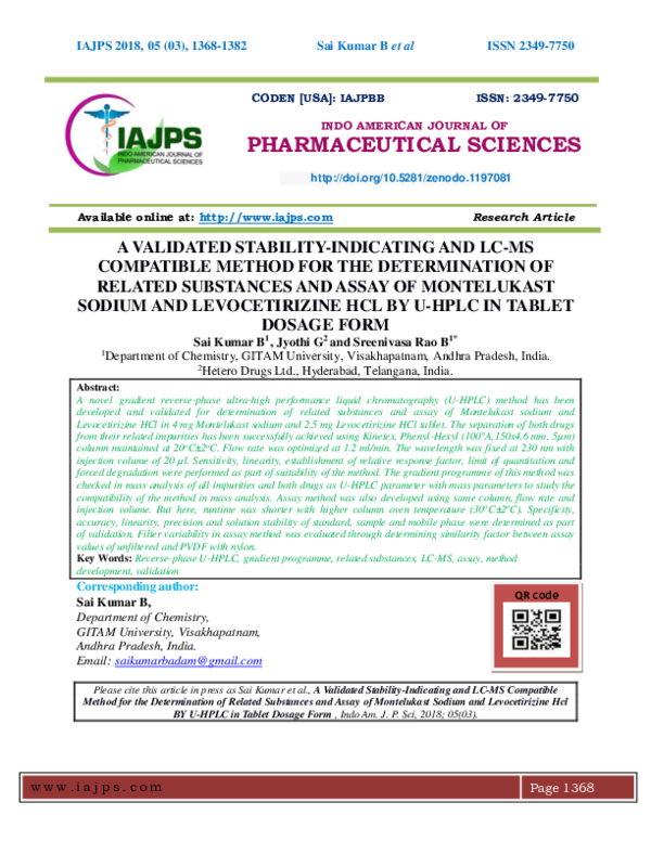 (PDF) A VALIDATED STABILITY-INDICATING AND LC-MS COMPATIBLE METHOD FOR THE DETERMINATION OF ...