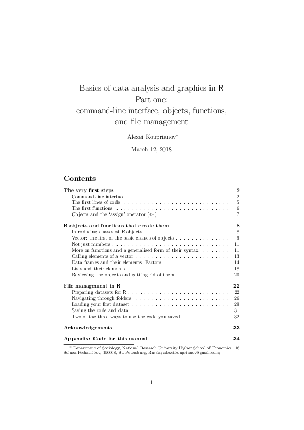 (PDF) Basics of data analysis and graphics in R Part one: command-line ...