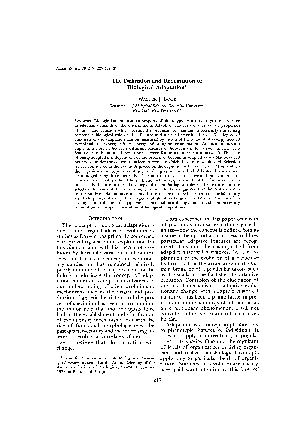 (PDF) The Definition and Recognition of Biological Adaptation