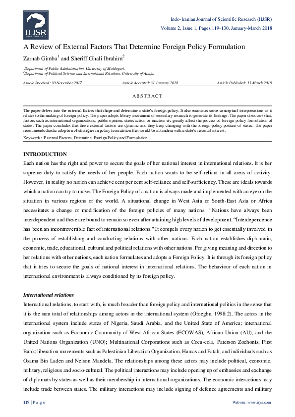 (PDF) A Review of External Factors That Determine Foreign Policy ...