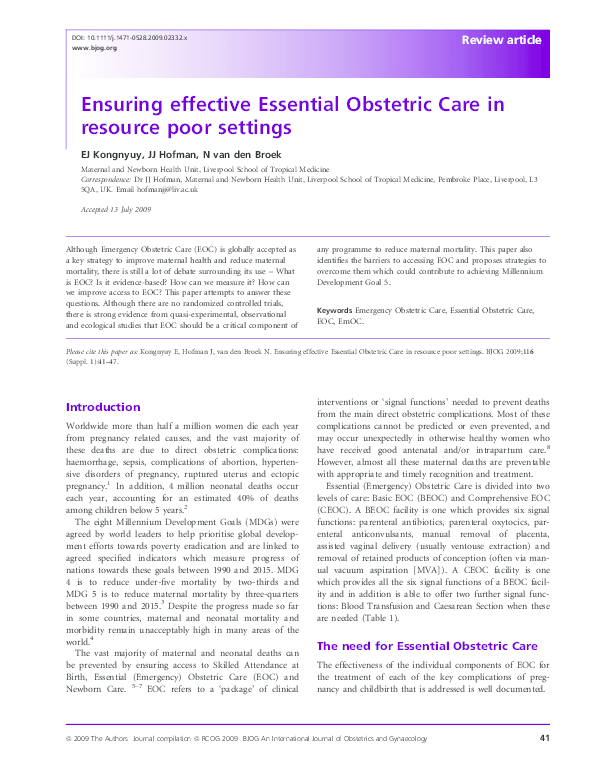 (PDF) Ensuring effective Essential Obstetric Care in resource poor settings