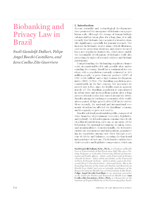 (PDF) Biobanking and Privacy Law in Brazil