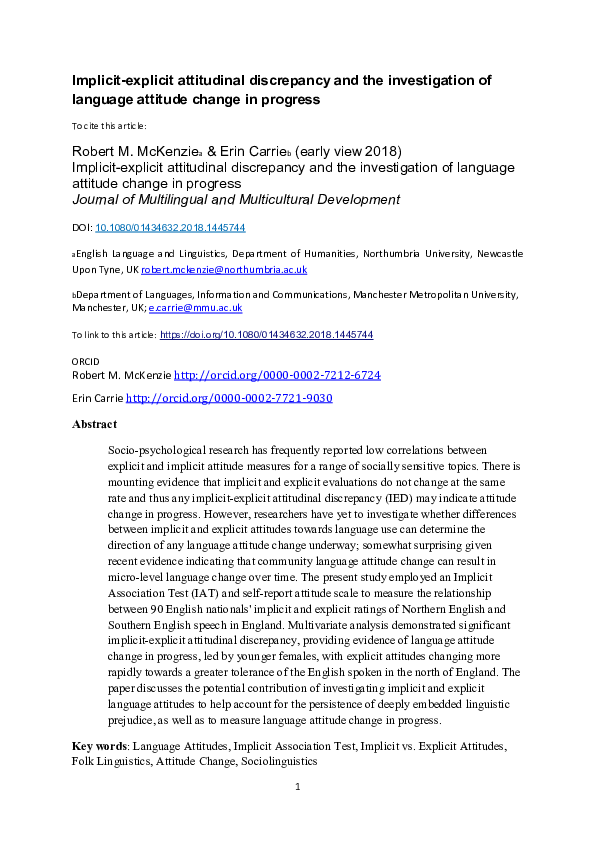 (PDF) Implicit-explicit attitudinal discrepancy and the investigation ...