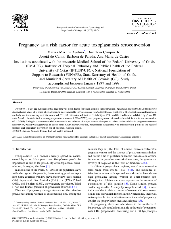 (PDF) Pregnancy as a risk factor for acute toxoplasmosis seroconversion