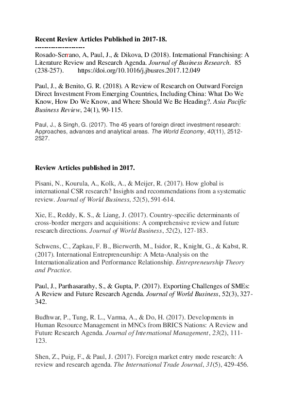 (DOC) Recent Review Articles Published