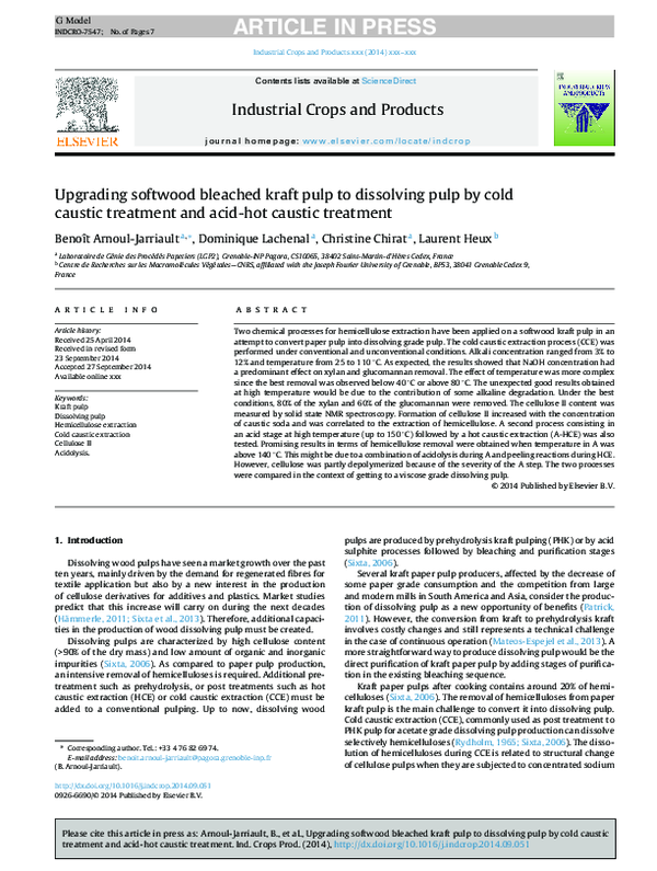 (PDF) ARTICLE IN PRESS G Model Upgrading softwood bleached kraft pulp ...