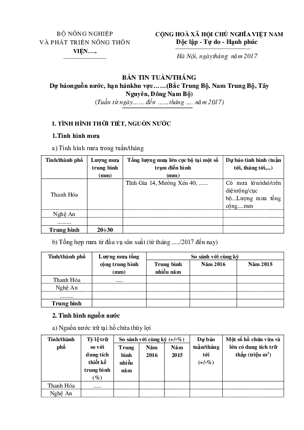 (DOC) B NÔNG NGHI P VÀ PHÁT TRI N NÔNG THÔN VI N….. C NG HOÀ XÃ H I CH NGHĨA VI T NAM B N TIN TU ...