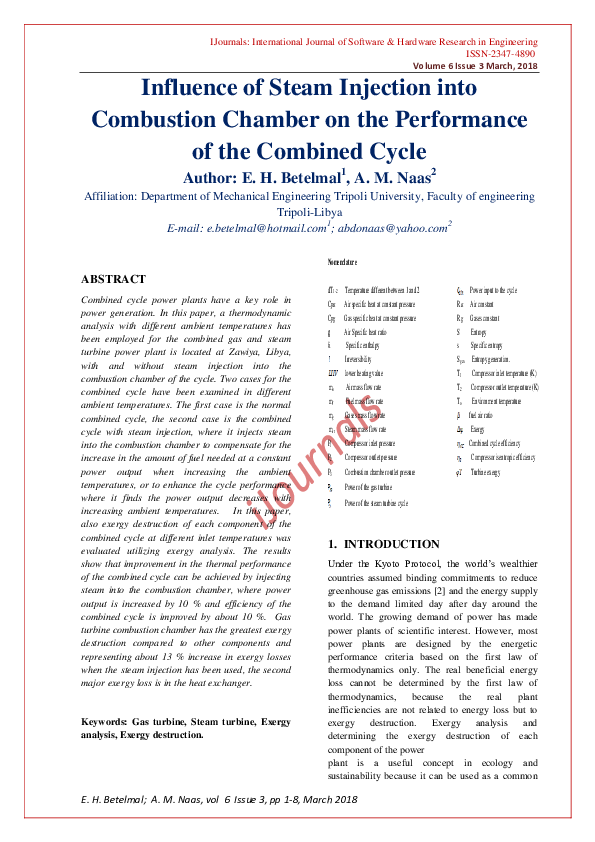 (PDF) Influence of Steam Injection into Combustion Chamber on the ...