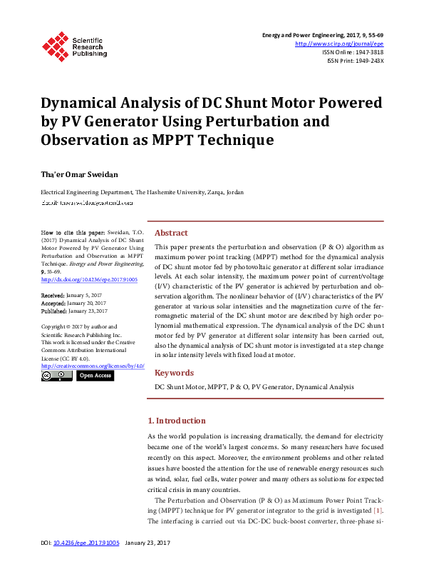 (PDF) Dynamical Analysis of DC Shunt Motor Powered by PV Generator Using Perturbation and ...