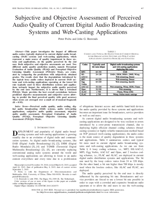 (PDF) Subjective and Objective Assessment of Perceived Audio Quality of Current Digital Audio ...