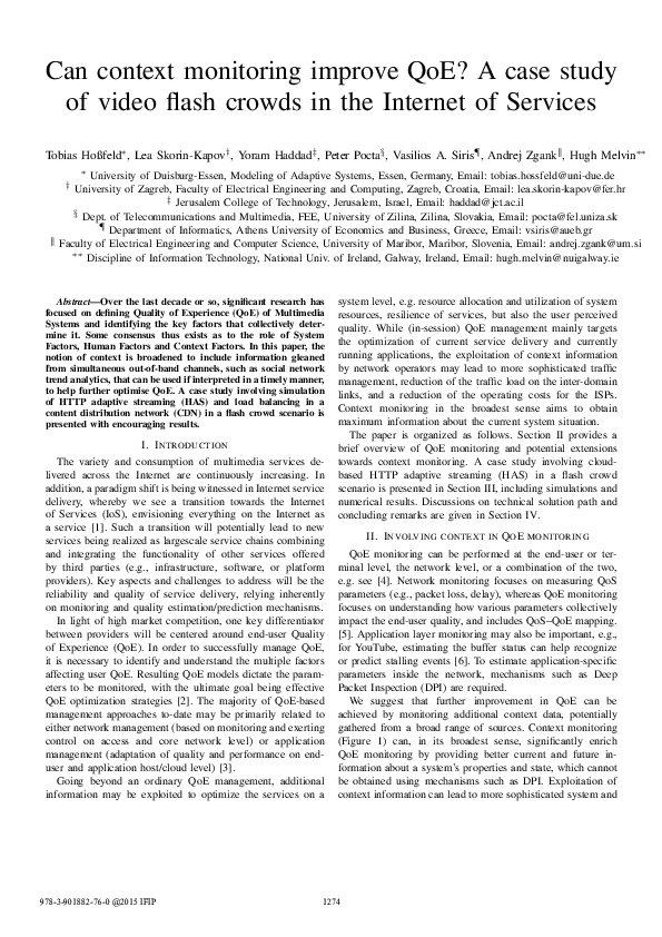 (PDF) Can context monitoring improve QoE? A case study of video flash crowds in the Internet of ...