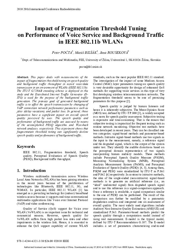 (PDF) Impact of Fragmentation Threshold Tuning on Performance of Voice Service and Background ...