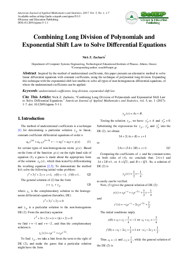 (PDF) Combining Long Division of Polynomials and Exponential Shift Law ...