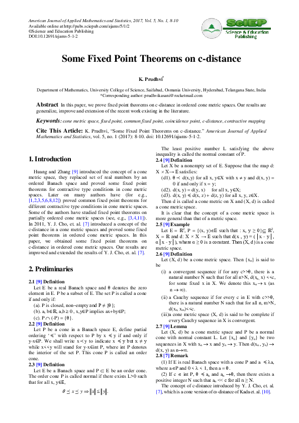 Pdf Some Fixed Point Theorems On C Distance