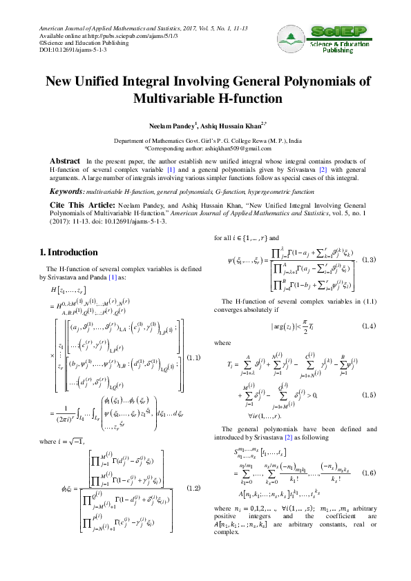 Pdf Unified Integral Of H Function With Polynomials
