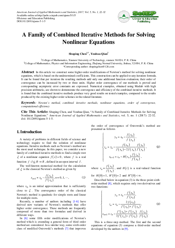 (PDF) A Family of Combined Iterative Methods for Solving Nonlinear ...