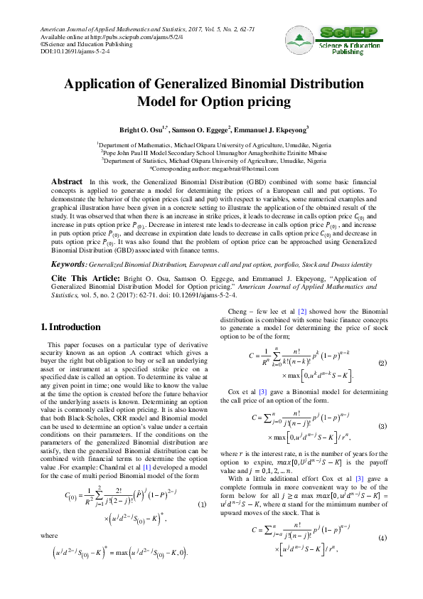 Pdf Application Of Generalized Binomial Distribution Model For Option
