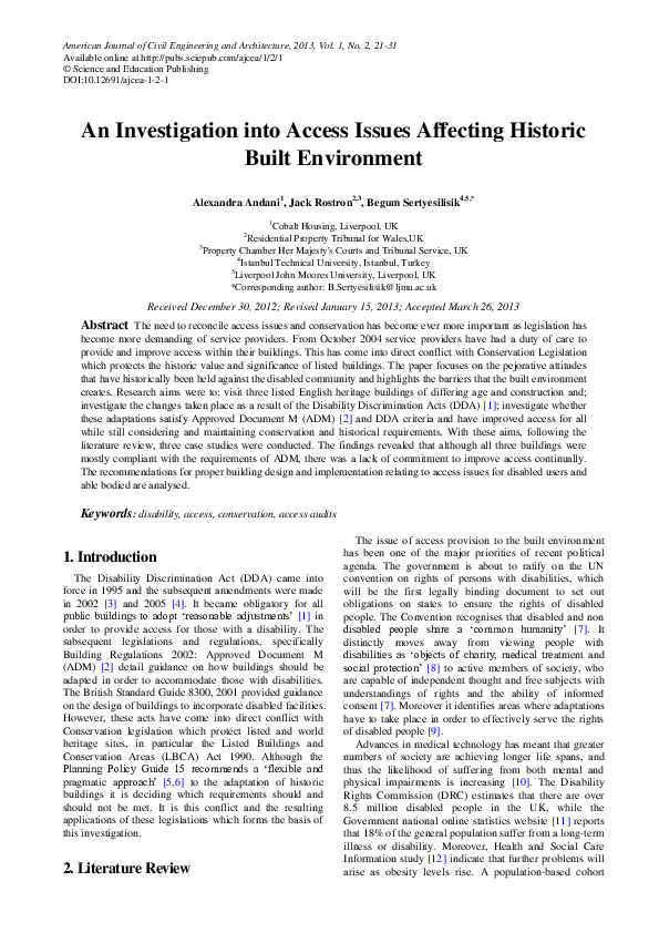 (PDF) An Investigation into Access Issues Affecting Historic Built ...