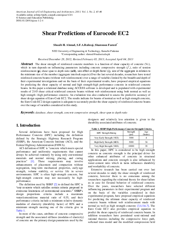 (PDF) Shear Predictions of Eurocode EC2