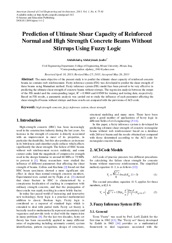 (PDF) Prediction of Ultimate Shear Capacity of Reinforced Normal and High Strength Concrete ...
