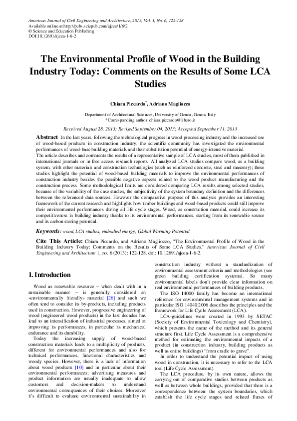 (PDF) The Environmental Profile of Wood in the Building Industry Today ...
