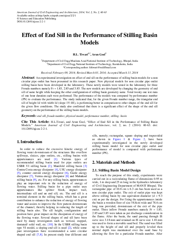 (PDF) Effect of End Sill in the Performance of Stilling Basin Models