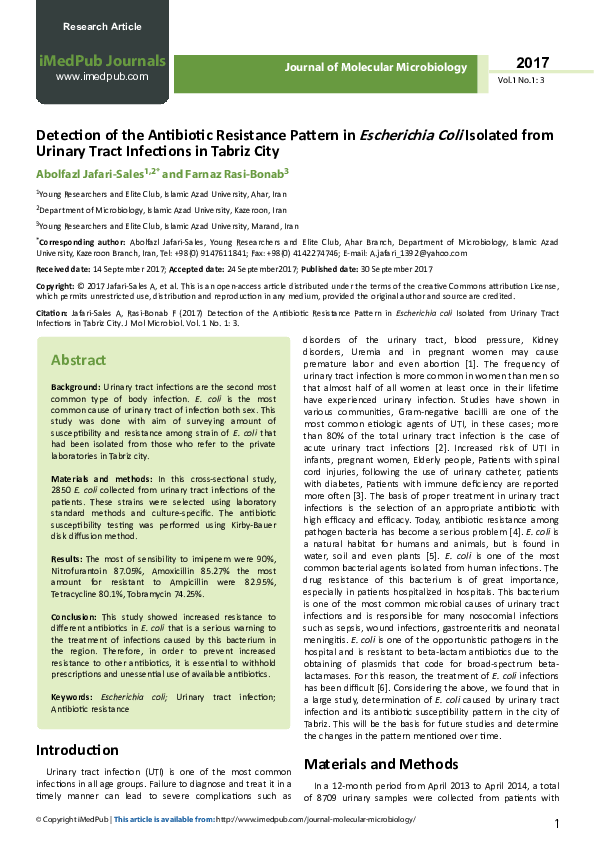 (PDF) Detection of the Antibiotic Resistance Pattern in Escherichia Coli Isolated from Urinary ...