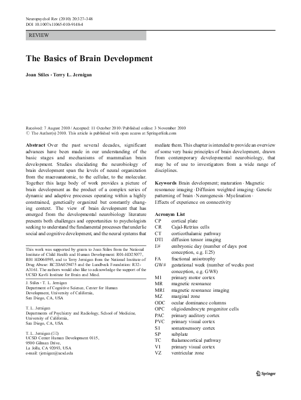 (PDF) The Basics of Brain Development