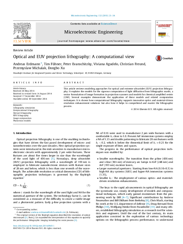 (PDF) Optical and EUV projection lithography: A computational view