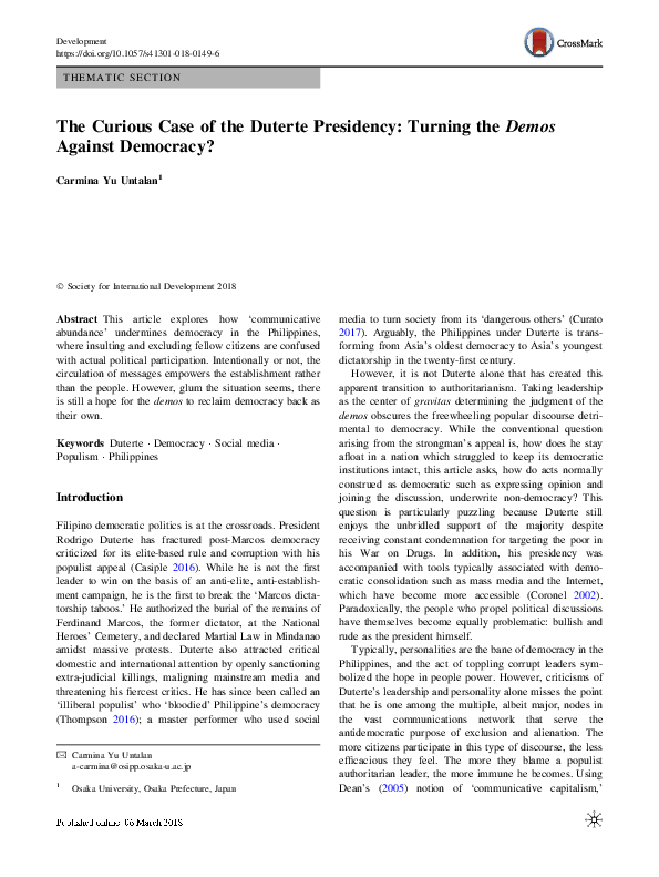 (PDF) The Curious Case of the Duterte Presidency: Turning the Demos ...