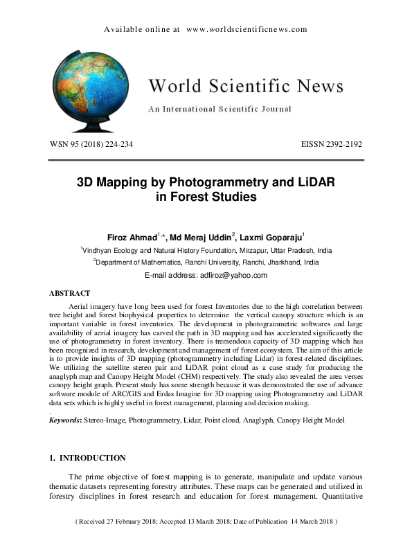 (PDF) 3D Mapping by Photogrammetry and LiDAR in Forest Studies