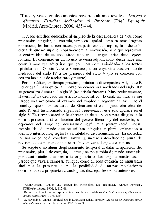 (DOC) "Tuteo y voseo en documentos navarros altomedievales". Lengua y ...